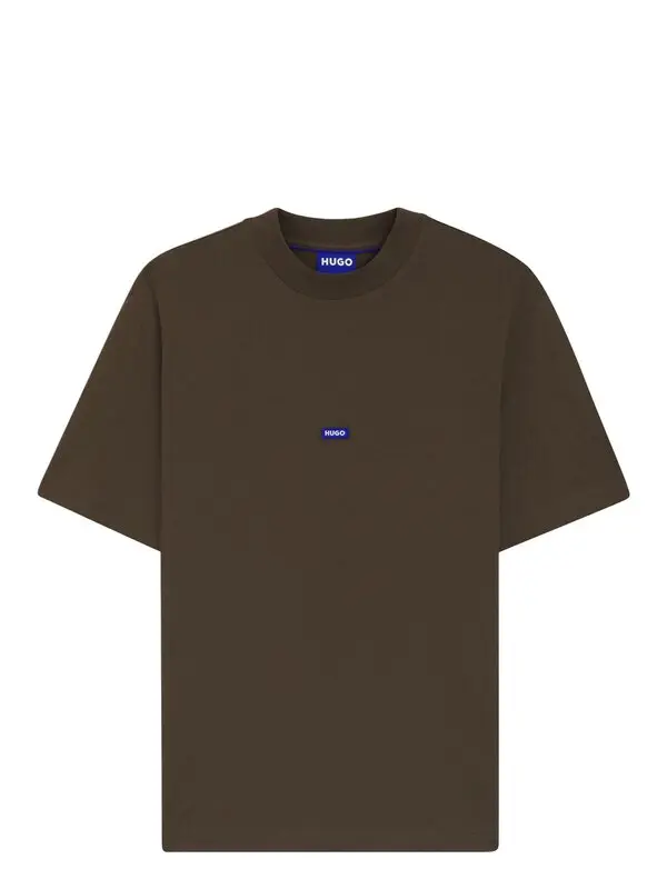 Hugo Cotton-jersey T-shirt With Blue Logo Patch - Dark Brown