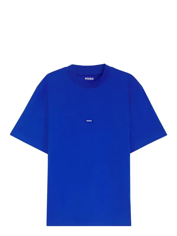 Hugo Cotton-jersey T-shirt With Blue Logo Patch - Light Blue