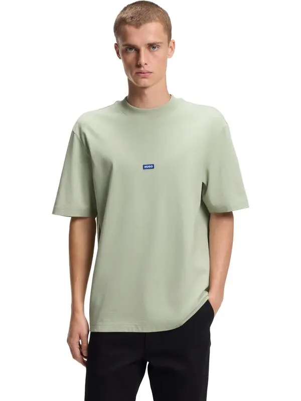 Hugo Cotton-jersey T-shirt With Blue Logo Patch - Light Green