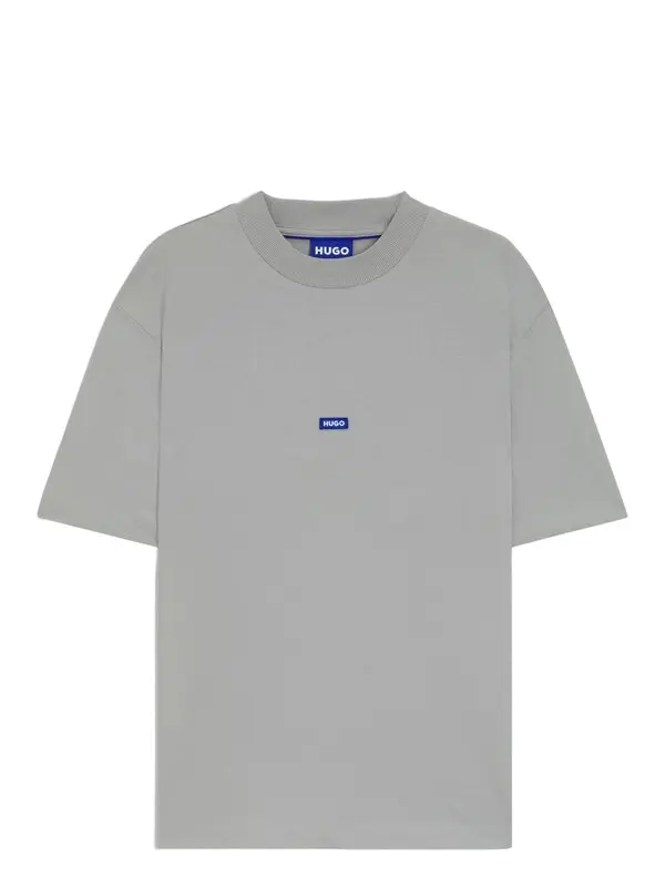 Hugo Cotton-jersey T-shirt With Blue Logo Patch - Light Grey