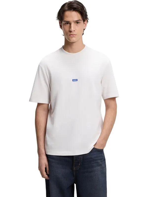 Hugo Cotton-jersey T-shirt With Blue Logo Patch - White