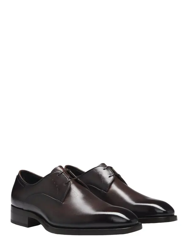 BOSS Burnished Leather Derby Shoes - Dark Brown