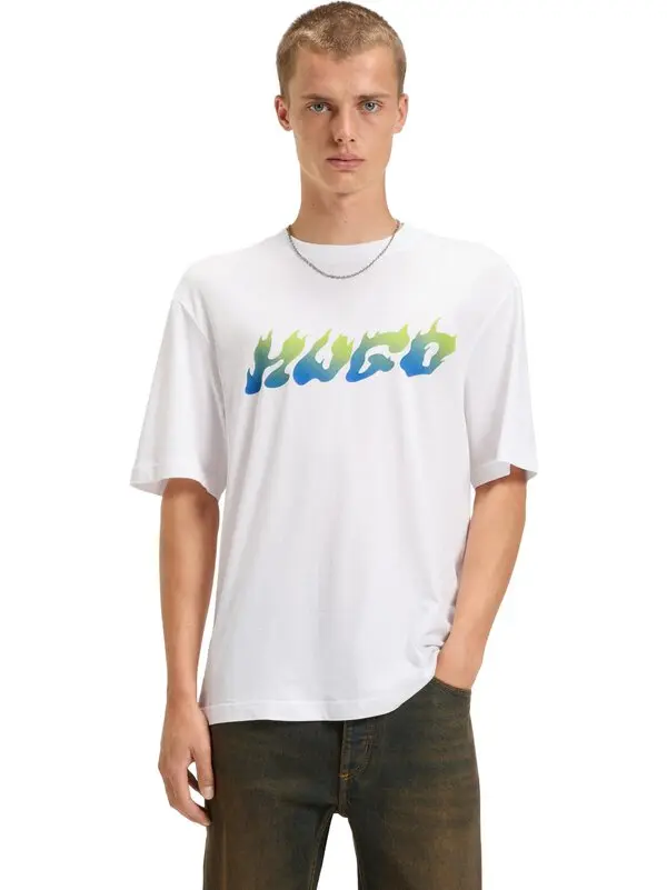 Hugo Printed-artwork T-shirt In Cotton Terry - White