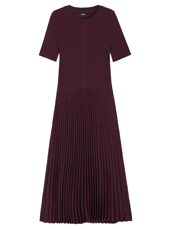 BOSS Mixed-material Pleated Skirt Dress - Dark Purple