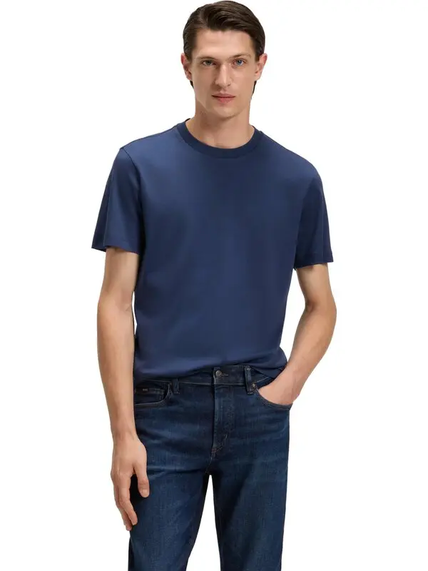 BOSS Regular-fit T-shirt In Mercerized Cotton - Light Blue
