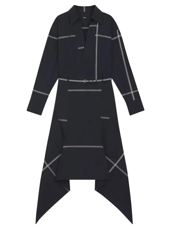 BOSS Checked Cotton Canvas Shirt Dress - Dark Blue