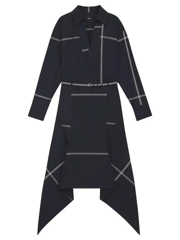 BOSS Checked Cotton Canvas Shirt Dress - Dark Blue