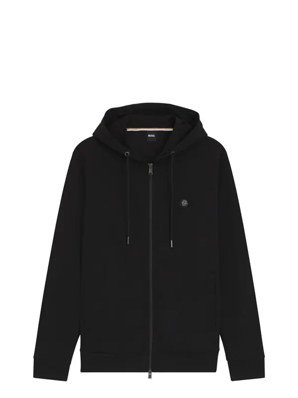 BOSS Cotton-blend Zip-up Hoodie With Monogram Patch - Black