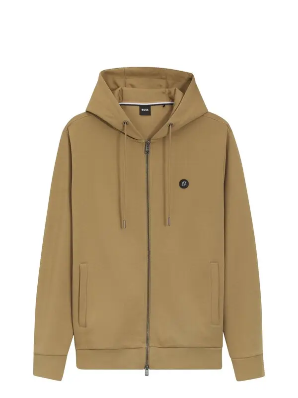 BOSS Cotton-blend Zip-up Hoodie With Monogram - Khaki