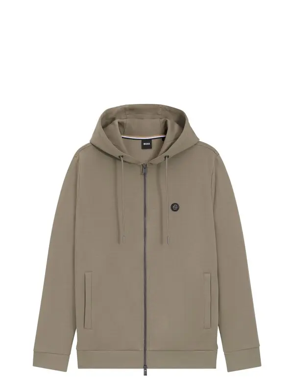 BOSS Cotton-blend Zip-up Hoodie With Monogram Patch - Light Brown