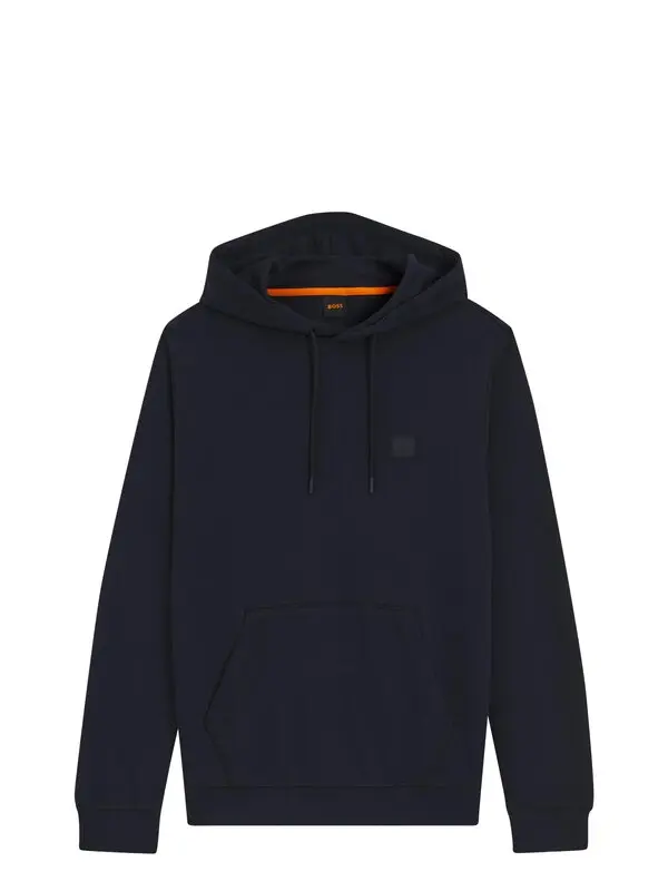 BOSS Cotton Terry Hoodie With Logo Patch - Dark Blue