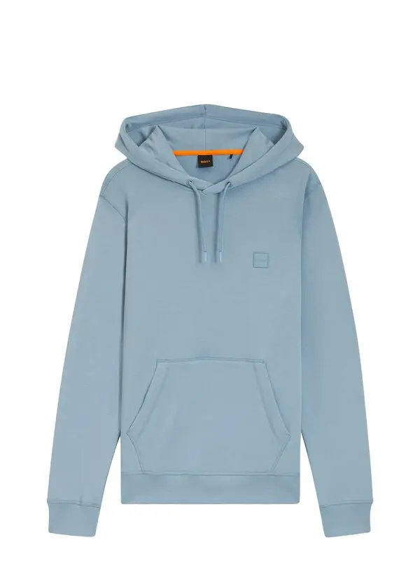 BOSS Cotton Terry Hoodie With Logo Patch - Light Blue