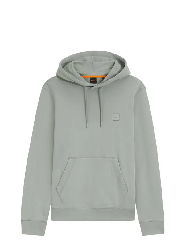 BOSS Cotton Terry Hoodie With Logo Patch - Light Green
