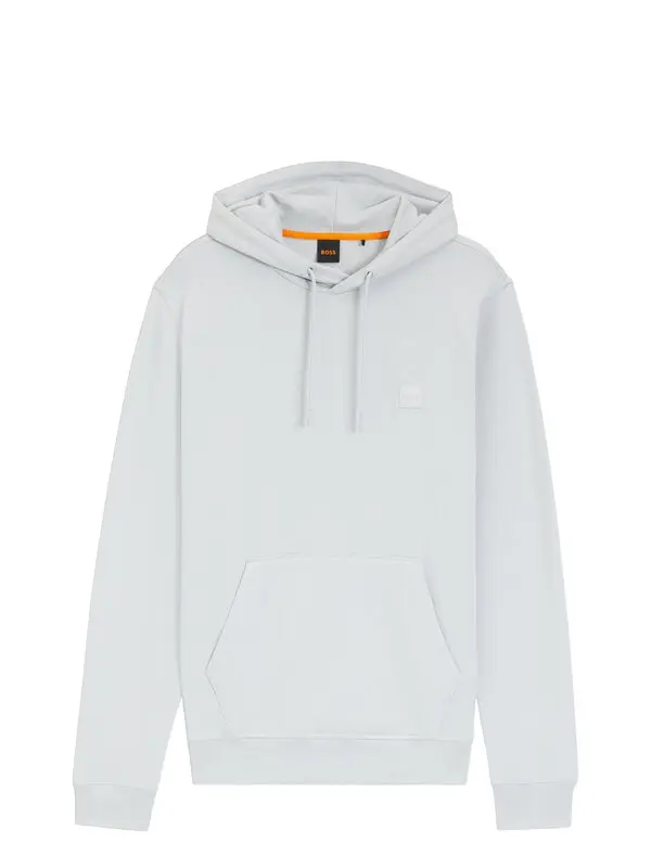 BOSS Cotton Terry Hoodie With Logo Patch - Light Grey