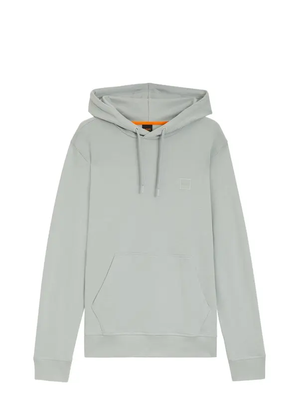 BOSS Cotton Terry Hoodie With Logo Patch - Silver