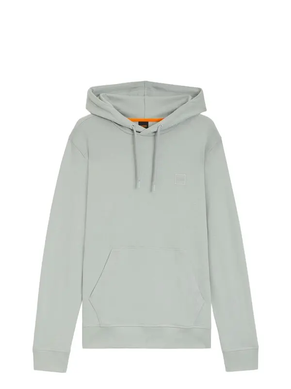 BOSS Cotton Terry Hoodie With Logo Patch - Silver