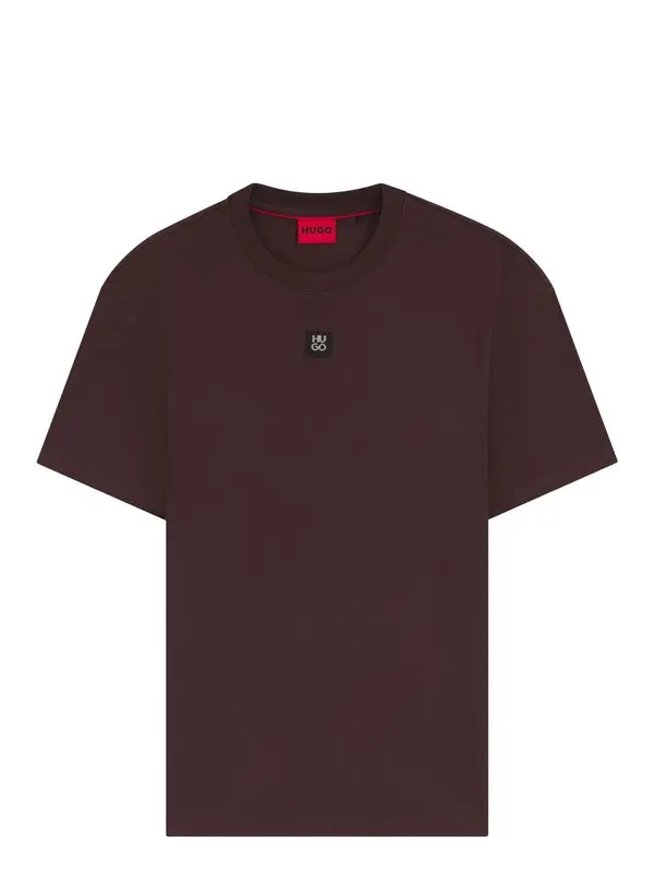 Hugo Interlock-cotton T-shirt With Metallic Stacked-logo Badge - Light Brown