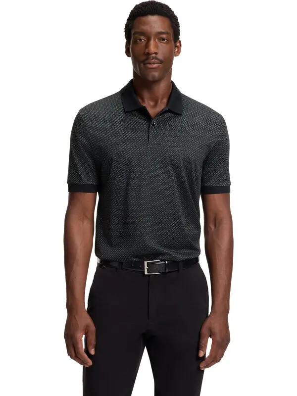 BOSS Mercerised-cotton Polo Shirt With Two-tone Monograms - Black