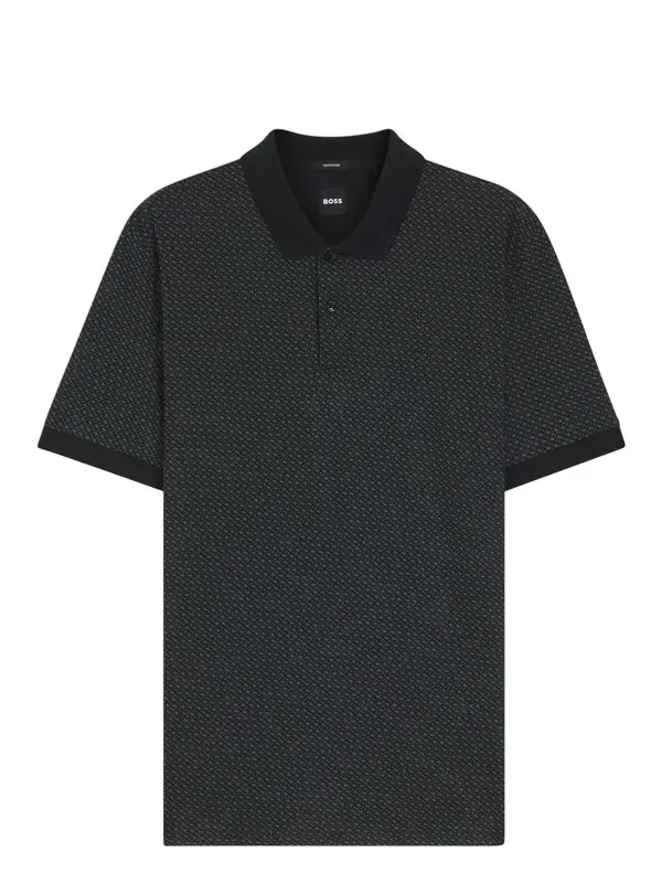 BOSS Mercerised-cotton Polo Shirt With Two-tone Monograms - Black