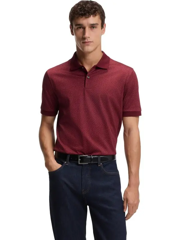 BOSS Mercerised-cotton Polo Shirt With Two-tone Monograms - Dark Red