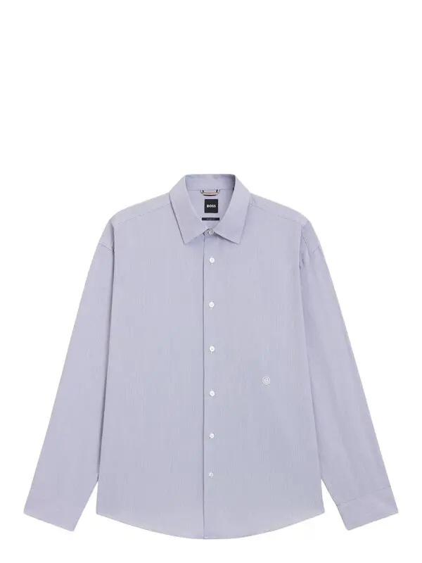 BOSS Striped Relaxed-fit Shirt In Cotton Poplin - Dark Blue