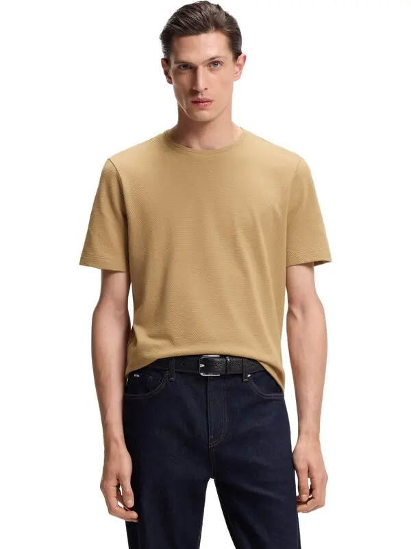BOSS Bubble-jacquard Structure T-shirt In A Cotton Blend - Beige