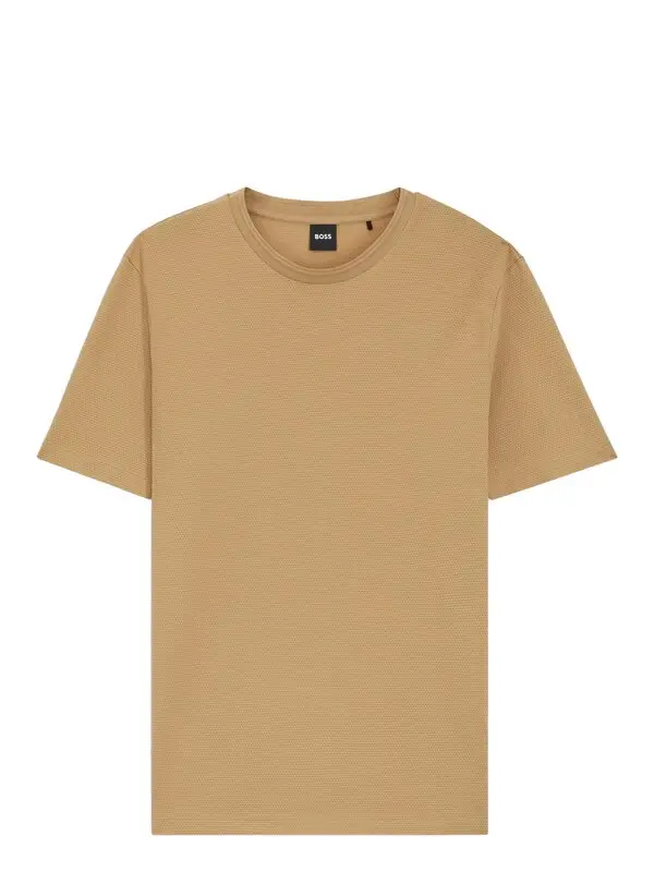 BOSS Bubble-jacquard Structure T-shirt In A Cotton Blend - Beige