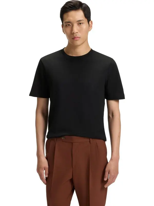 BOSS Bubble-jacquard Structure T-shirt In A Cotton Blend - Black
