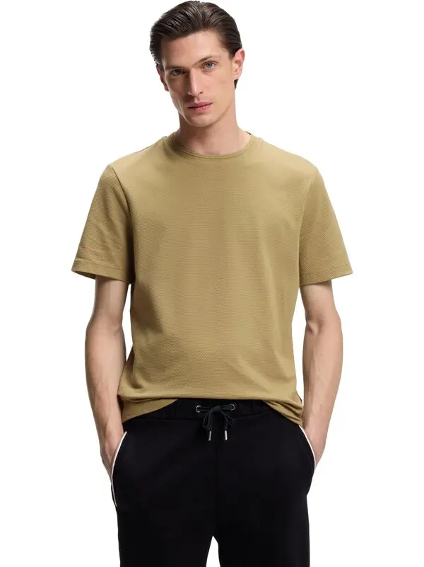 BOSS Bubble-jacquard Structure T-shirt In A Cotton Blend - Khaki