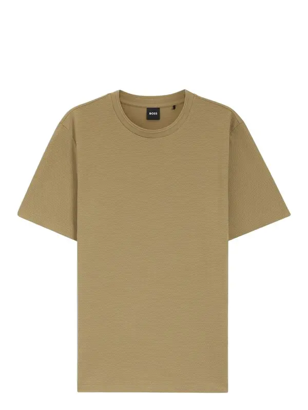 BOSS Bubble-jacquard Structure T-shirt In A Cotton Blend - Khaki