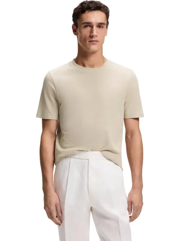 BOSS Bubble-jacquard Structure T-shirt In A Cotton Blend - Light Beige