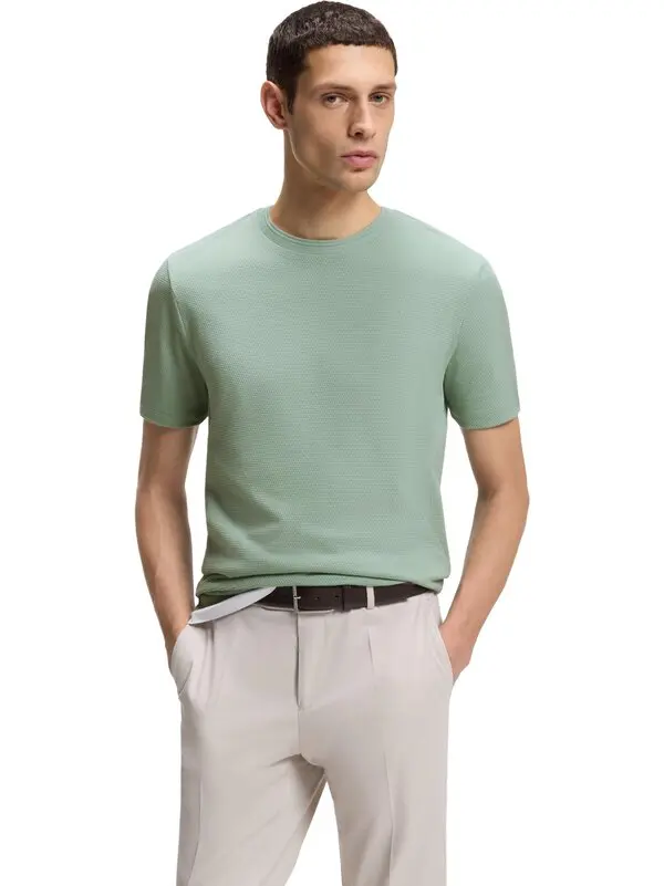 BOSS Bubble-jacquard Structure T-shirt In A Cotton Blend - Light Green