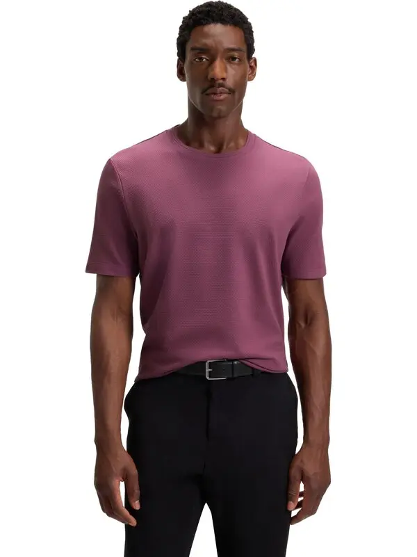 BOSS Bubble-jacquard Structure T-shirt In A Cotton Blend - Purple
