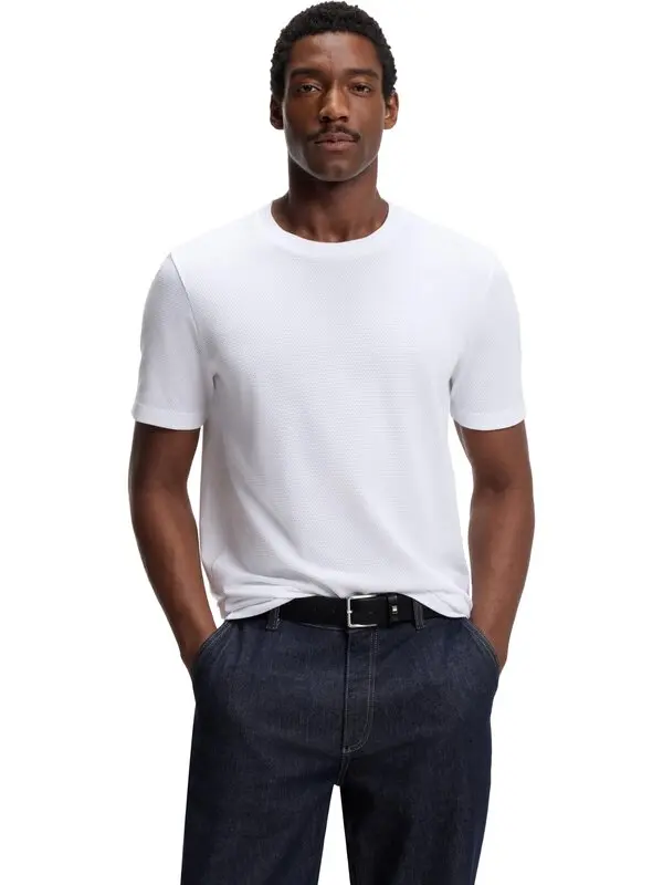 BOSS Bubble-jacquard Structure T-shirt In A Cotton Blend - White