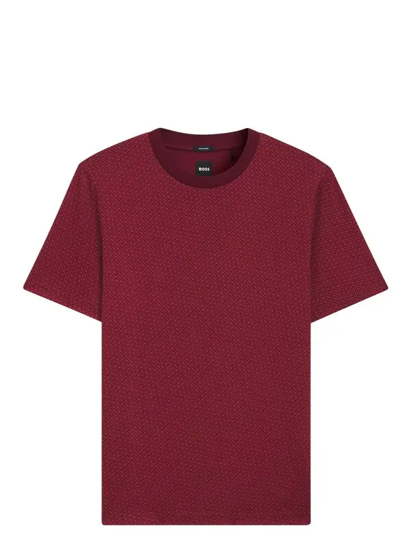 BOSS Mercerised-cotton T-shirt With Two-tone Monograms - Dark Red