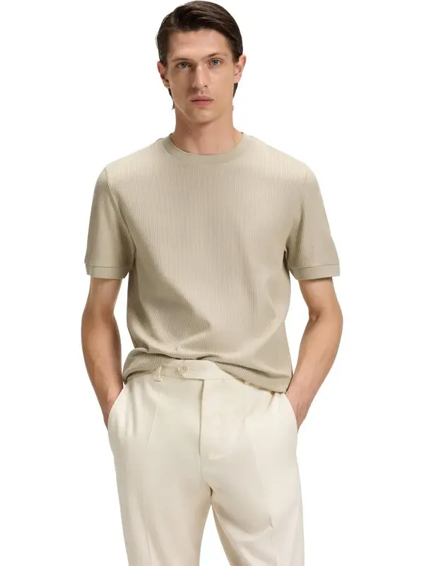 BOSS Regular-fit T-shirt In Structured Cotton - Light Beige