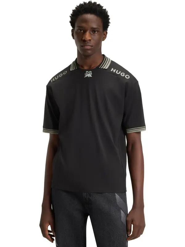 Hugo X Rb Polo Shirt With Logos And Tipping - Dark Brown