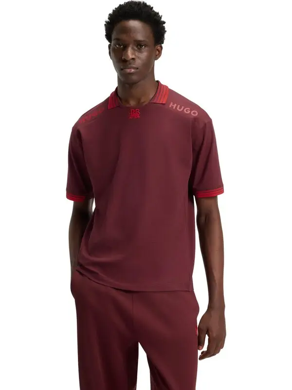 Hugo X Rb Polo Shirt With Logos And Tipping - Dark Red