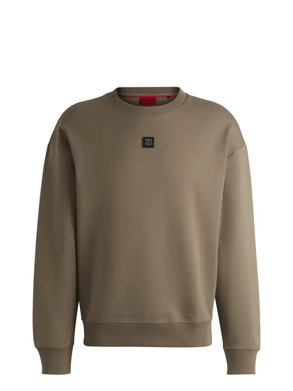 Hugo Cotton-blend Sweatshirt With Stacked-logo - Brown
