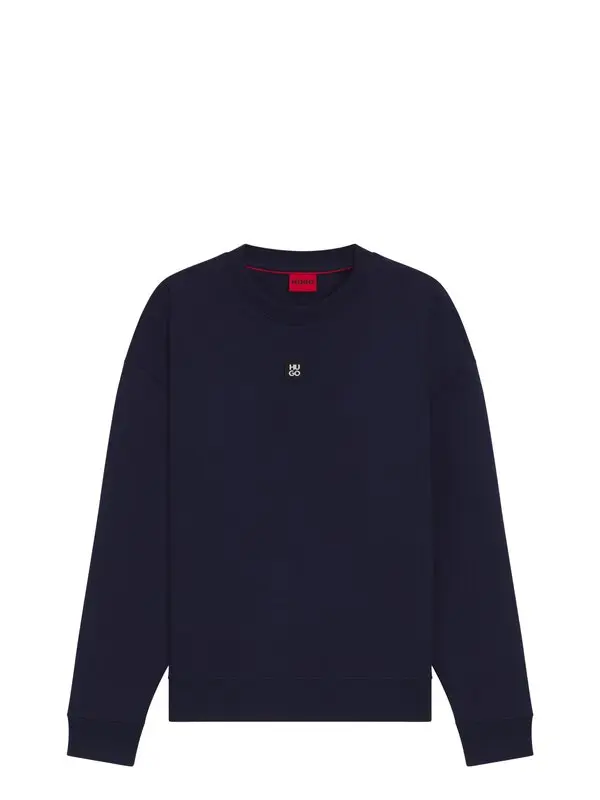 Hugo Cotton-blend Sweatshirt With Stacked-logo - Dark Blue