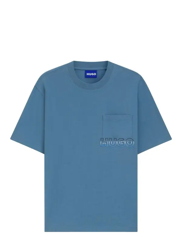 Hugo Ombré-logo T-shirt In Cotton Jersey - Light Blue