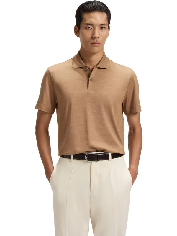 BOSS Collar-tipping Polo Shirt In Cotton And Silk - Brown