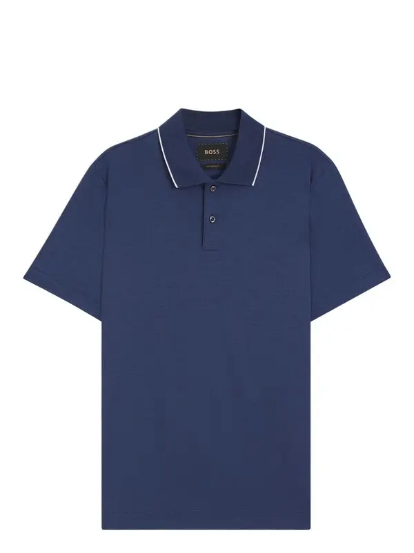 BOSS Collar-tipping Polo Shirt In Cotton And Silk - Light Blue