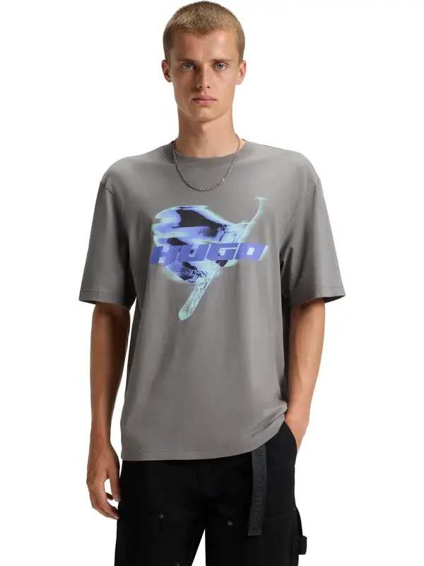 Hugo Snowboarding-artwork T-shirt In Cotton Jersey - Grey