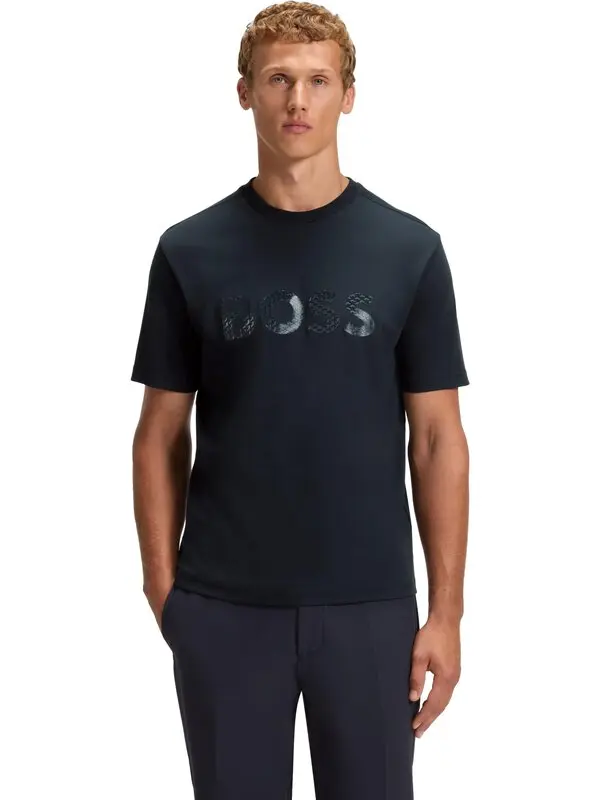 BOSS Structured-logo T-shirt In Cotton Jersey - Dark Blue