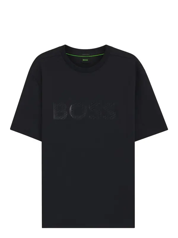 BOSS Structured-logo T-shirt In Cotton Jersey - Dark Blue
