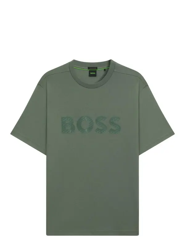 BOSS Structured-logo T-shirt In Cotton Jersey - Light Green