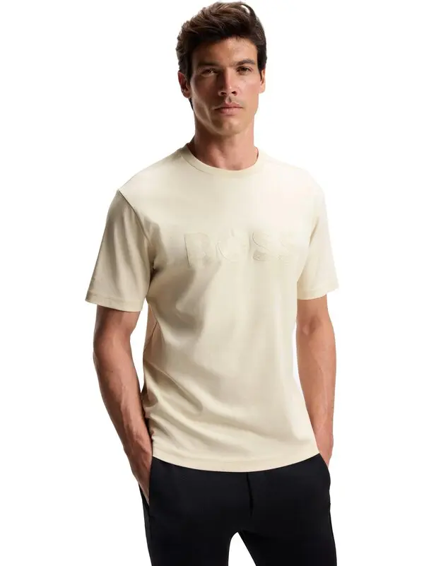 BOSS Structured-logo T-shirt In Cotton Jersey - White