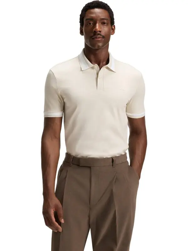 BOSS Structured-trim Slim-fit Polo Shirt In Mercerised Cotton - Beige