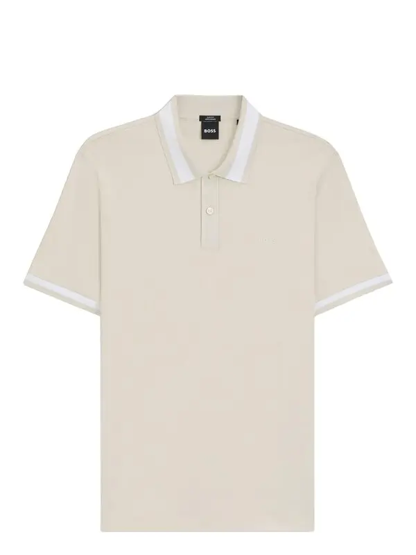 BOSS Structured-trim Slim-fit Polo Shirt In Mercerised Cotton - Beige